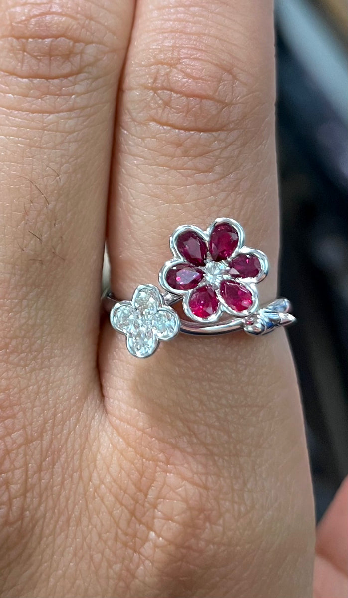 Ruby & Diamond Flower Ring – AlexParkJewelry